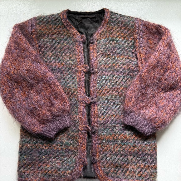 Vintage | Sweaters | Vintage Textured Mohair Purple Multi Knit Cardigan ...